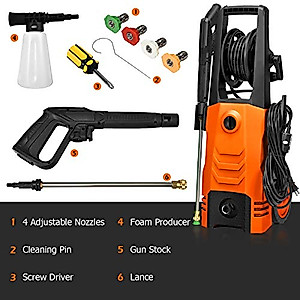 Goplus 3500PSI Electric Pressure Washer, 2.6GPM 1800W Portable High Power Washer Machine w/4 Nozzles for Car Fence Patio Garden Cleaning (Orange)