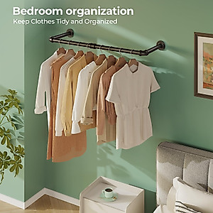 Greenstell Wall Mounted Clothes Rack, 36.2in Industrial Pipe Clothing Rack for Hanging Clothes, Space-Saving Closet Rod, Multi-Purpose Hanging Rod for Bedroom, Laundry Room, 2 Base (1 Pack)