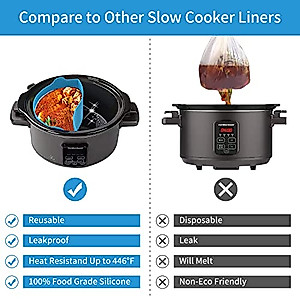 Slow Cooker Liners fit for Crock-Pot & Hamilton Beach 6-8 Quart Oval Slow Cooker, Silicone Slow Cooker Divider Liners, Reusable & Leakproof, Dishwasher Safe, Easy Cleanup