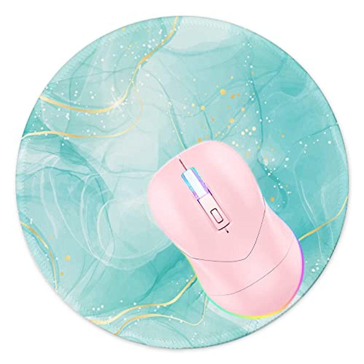 Round Mouse Pad,Gaming Mouse Pad,Non-Slip Rubber Base Mouse Mat with Stitched Edge 7.9 x 7.9 Inch for Laptop Computer (Marble Gentle Green)