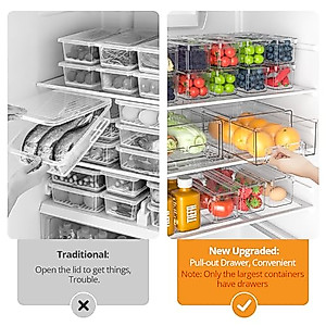 BOICHU Refrigerator Organizers and Storage - 14 Pack Clear Fridge Organizer Bins with Lids and Pull Out Drawers, 3 Size Stackable Fruit Storage Containers for Fridge, Keep Fruit and Vegetable Fresh