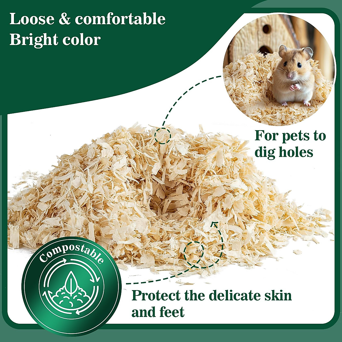Sukh 14 OZ Aspen Hamster Bedding - Aspen Shavings Pet Supplies Bedding and Litter for Guinea Pig Rabbit Snake Enclosure Horse Bunny Hedgehog Chicken Coop Reptile Chinchilla Small Animal