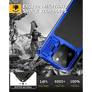 Lanhiem for iPhone 14 Pro Max Metal Case, [Built-in Camera Kickstand & Tempered Glass Screen Protector] Protective Rugged Heavy Duty Full Body Magsafe Military Cover for iPhone 14 Pro Max 6.7"(Blue)