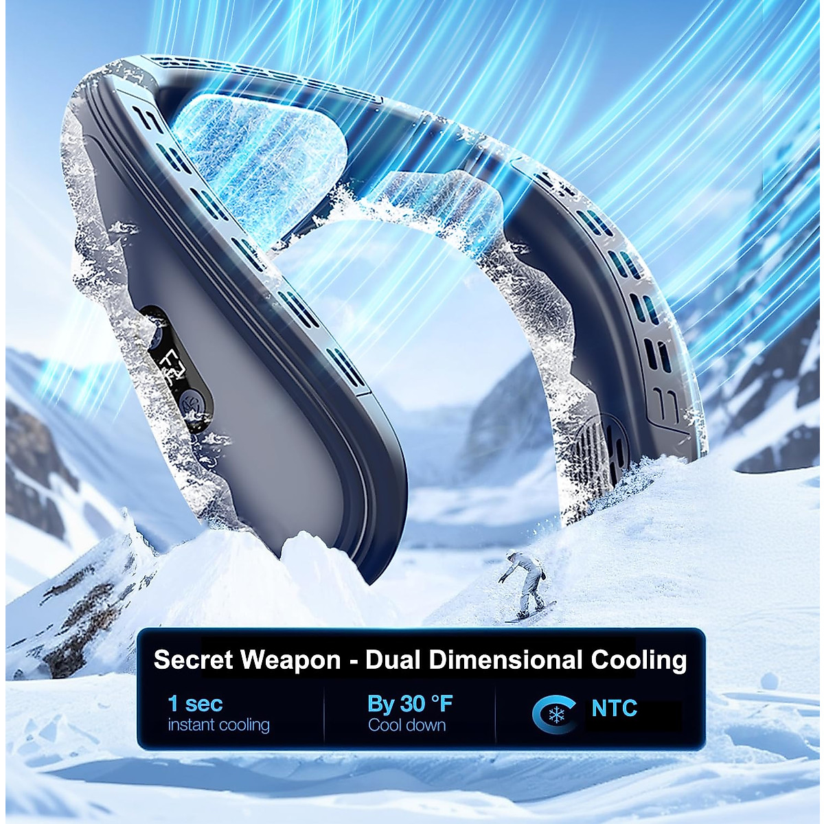 Neck Air Conditioner with Extra-large Cooling Plate, Portable Neck Fan 6000mAh Personal Cooling Travel Fan Innovative Back Air Outlet 3D Neck Cooler with LCD Display,3 Speeds/Refrigeration for Outdoor