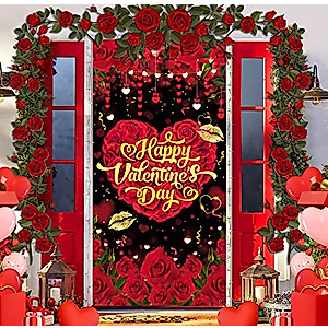 GYA 3x6ft Valentine's Day Rose Door Cover Red Love Heart Door Cover Banner Romantic Dinner Couple 40th Women Girl party Indoor Outdoor Photo suplies