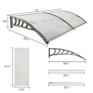 FCH Window Awning Door Canopy, 40" x 80" Window Awning Overhead Door Modern Polycarbonate Cover Outdoor Front Door Patio Canopy UV Rain Snow Sunlight Protection Hollow Sheet/Silver & Gray