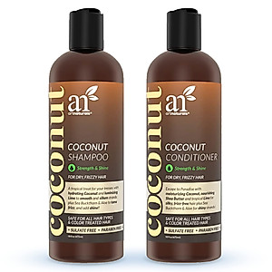 artnaturals Coconut-Lime Shampoo and Conditioner Set – (2 x 16 Fl Oz / 473ml) - Professional Deep Hydrating Moisturizing For Curly Fine Oily Dry Damaged and Color Treated Hair – Natural, Sulfate Free