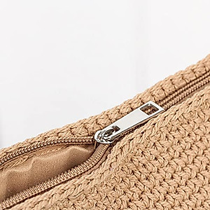 JBRUN Women Straw Crossbody Purse Beach Handmade Woven Shoulder Bag Cotton Crochet Tassel Square Bag Bohemian Messenger Bag (E-Brown)
