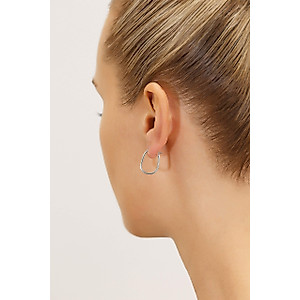 14k White Gold Small Oval Hoop Earrings, 0.7" Diameter……