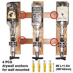 Gesonlinka 3 Bottles Wall Mounted Liquor Dispenser, Drink Beverage Alcohol Wine Dispenser Bottle Wood Wall Shelf for Home Bar, Glass Drink Whiskey Dispenser for Parties (3 Dispensers)