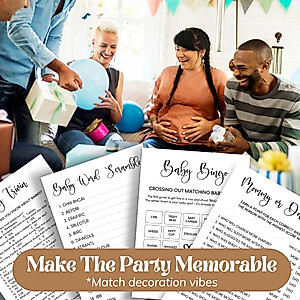 WOODAMORE Funny Baby Shower Games Gender Neutral - Baby Shower Bingo Game for Girl, Baby Bingo for Baby Shower Boy, Baby Trivia Baby Word Scramble Card, Baby Games for Baby Shower Decorations