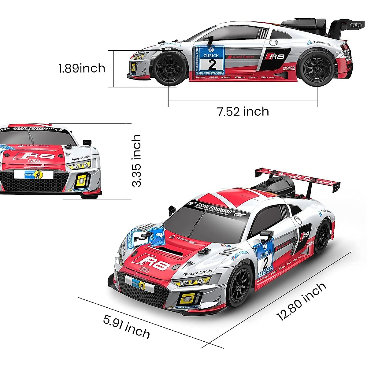 Remote Control Car, RC Cars for Kids, 1: 14 Officially Licensed Audi R8 LMS GT3, 80 Min Play Toy Car with Rear Fog Stream LED Lights Music, Hobby Toy Car Model Vehicle for Boys, Girls, Adults Gift