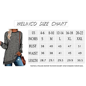 WELINCO Women's Long Sleeve Loose Casual Fall Pullover Side Split Tunic Tops Grey Large