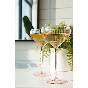 Sister.ly Drinkware Pink Coupe Glasses/Pink Coupe Champagne Glasses, Set of 2, 8 oz, Perfect for Cocktails, Mocktails, and Martinis, Great for Parties, Birthdays, Date Night, or Ladies Night