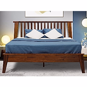 Acacia Kaylin Wooden Bed Frame with Headboard, Solid Wood Platform Bed with Wood Slat Support, No Box Spring Needed, Queen (U.S. Standard), Chocolate, 14 Inch, V1