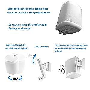 EMAQUIN Wall Mount Bracket for SONOS ONE/SONOS ONE SL/SONOS Play 1 Speaker (Swivel and Tilt,Compatible with Both SONOS ONE/ONE SL/SONOS Play 1, White)