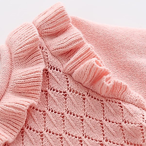 ODOLDI Toddler Girl Sweater Dress Baby Ribbed Knit Dress Long Sleeve Ruffle Sweater Dresses Baby Girls Solid Warm Sweater Dress Crochet A-Line Sweater Skirt Fall Winter Clothes Pink 3-6 Months