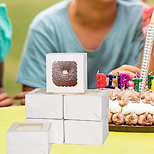 TEAMAX Cookie Boxes 30pcs 4x4x2.5 Inches White Cookie Boxes with Window, Bakery Boxes, Cupcake Boxes,Cake Boxes,Treat Boxes，Dessert Boxes，Mini Cake Boxes,For Birthday Party, Wedding, Valentine's Day