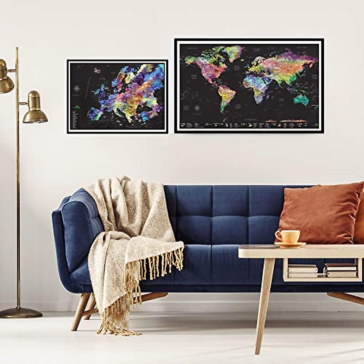 Scratch Off Travel Map + BONUS Europe Map | Premium World Map Scratch Off Poster in Nebula Watercolor | Travel Scratch Off Map with Accessories Kit and Travel Map Gift Tube