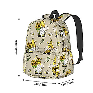 KiuLoam 17 Inch Backpack Gnomes Bees And Sunflowers Laptop Backpack Shoulder Bag School Bookbag Casual Daypack