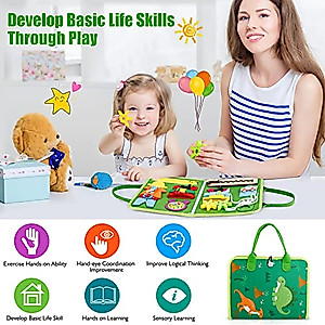 beefox Busy Board Montessori Toys for 1 2 3 4 Year Old -Fine Motor Skills & Travel Essentials Toys - Preschool Learning Activities Educational Gift for Toddlers (Dinosaur)