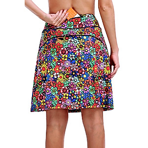 KORALHY Plus Size 20" Knee Length Skort Skirts, Golf Skirts Dressy High Waisted Athletic Skirts Blue Geometry 2XL