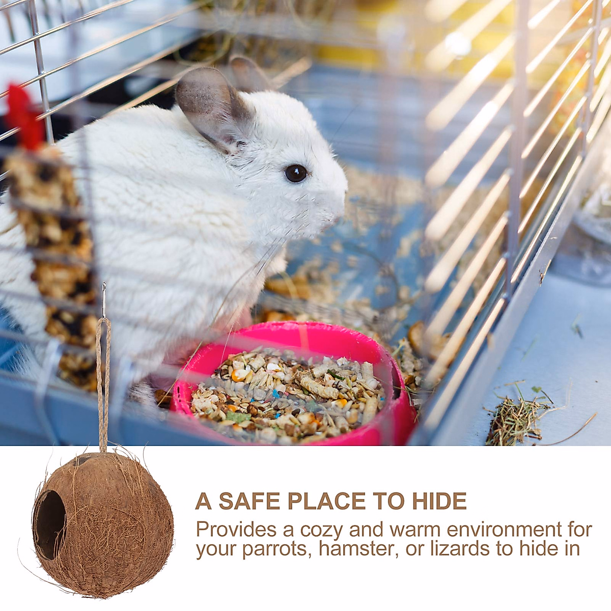 Hanging Coconut Shell Bird Nest Natural Coconut Hideaway Bird House Hut Breeding Nesting Bird Cage Box for Hamster Parakeets Love Birds Canary