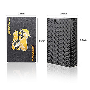 Joyoldelf Cool Black Playing Cards, Waterproof Black-Gold Foil Poker Cards with Gift Box, Great for Magic,Water Card Games and Party