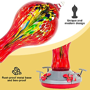 Digipettor Hummingbird Feeders for Outdoors, Hanging Glass Hummingbird Feeder Anti-Ant and Bee Metal Base with 4 Feeding Leak Proof Garden Decor, 25 Oz for Easy Cleaning and Presents-Blue