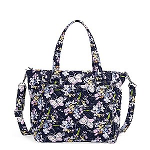 Vera Bradley Women's Cotton Multi-Strap Shoulder Satchel Purse, Bloom Boom Navy - Recycled Cotton, One Size
