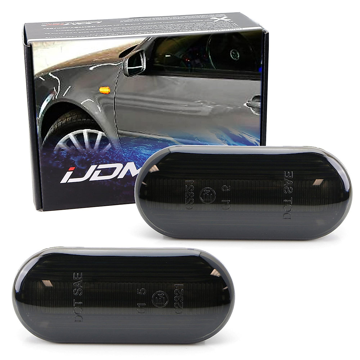 iJDMTOY Smoked Lens Amber Full LED Front Side Marker Light Kit Compatible With Volkswagen MK4 Jetta GTI R32 Beetle etc., Powered by 15-SMD LED, Replace OEM Sidemarker Lamps