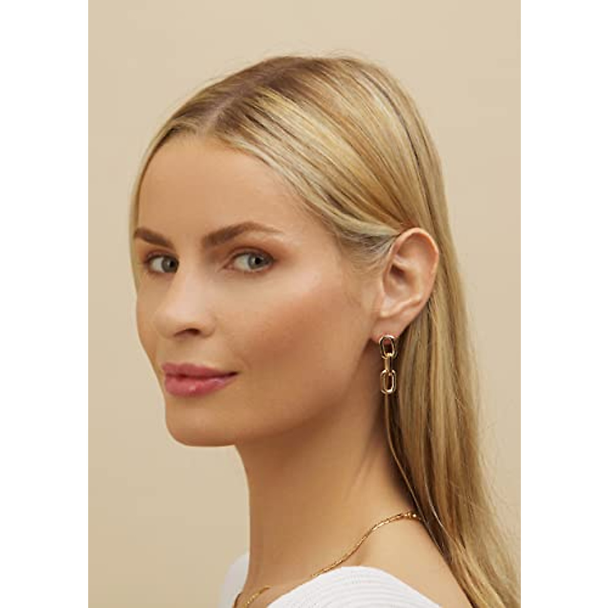 Barzel 18K Gold Plated Symmetrical Drop Chain Earrings for Women - Made in Brazil