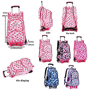 Girls Rolling Backpack Kids Backpack with wheels for Middle school Trolley Luggage