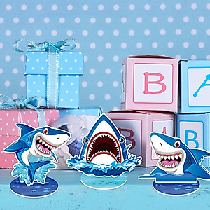 Namalu 16 Pcs Shark Centerpiece Party Decorations Shark Birthday Table Decorations for Ocean Animal Theme Under The Sea Baby Shower Birthday Party Supplies(Shark Theme)