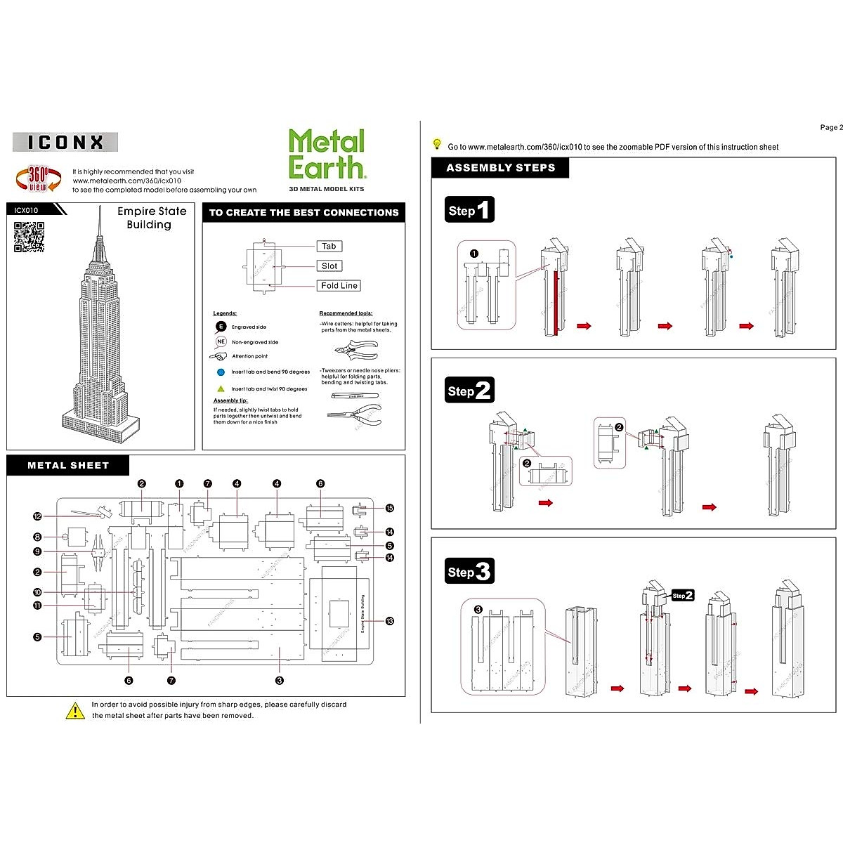 Metal Earth Premium Series Empire State Building 3D Metal Model Kit Bundle with Tweezers Fascinations