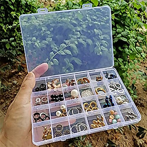 4PCS Clear Plastic Organizer Box, 24 Grids Jewelry Dividers Storage Container DIY Parts Storage Box for Bead, Rings, Jewelry,Screws, Handicrafts