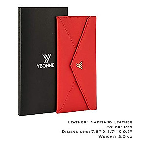 YBONNE Women's Long Wallet RFID Blocking Envelope Purse, Made of Saffiano Leather (Red)