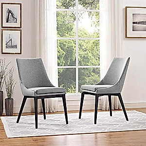 Modway Viscount Mid-Century Modern Upholstered Fabric Two Dining Chairs in Light Gray