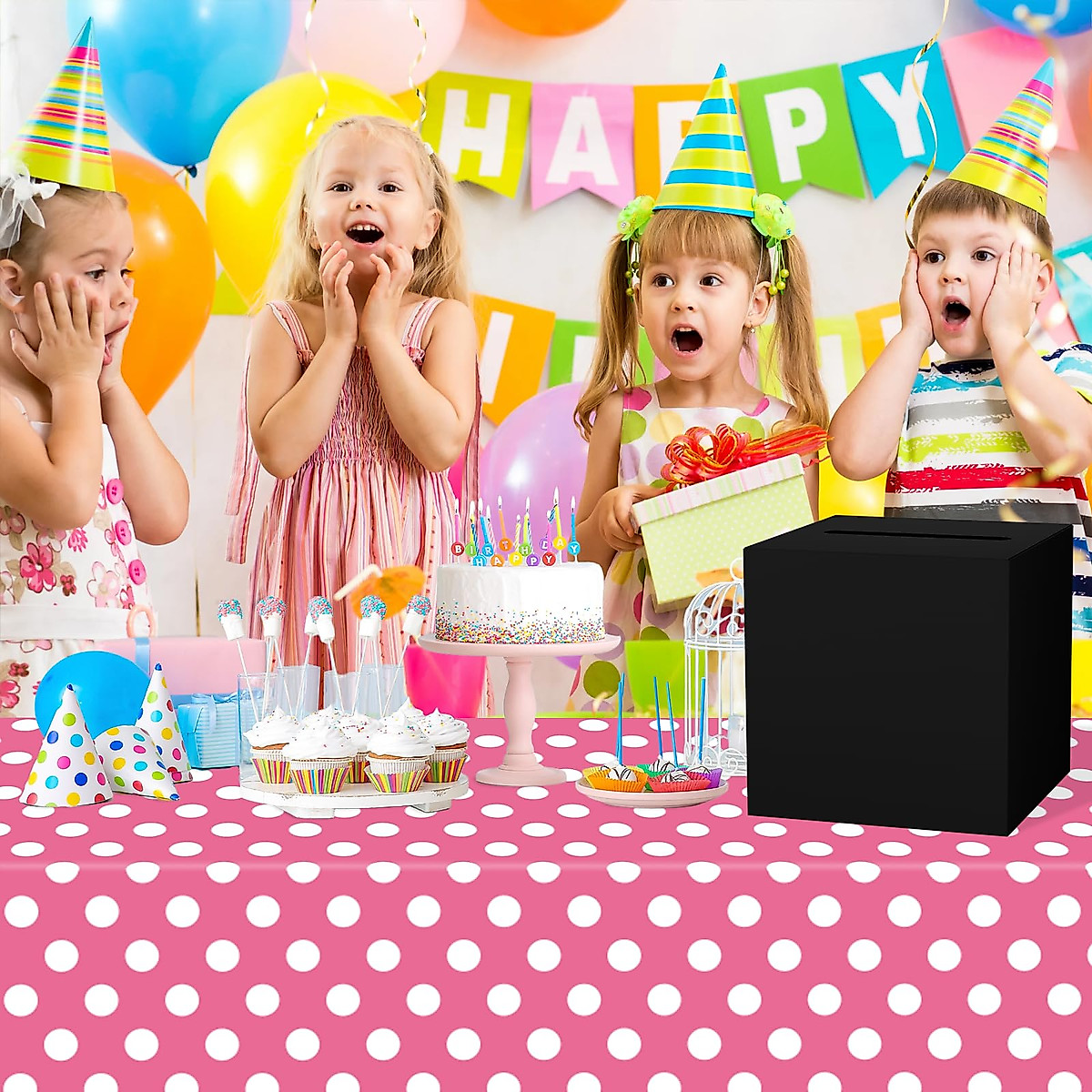 JCTHKUKU Black Card Box for Party, 8.7" Gift Cards Receiving Box Holder for Wedding, Bridal Shower, Graduation, Birthday, Retirement, Baby Shower, Anniversaries Party Decorations