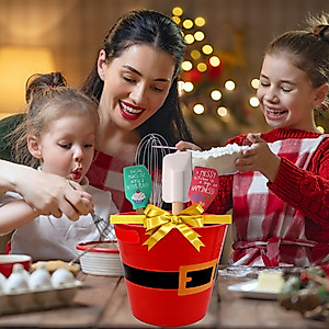 LLE Plastic Buckets with Handles, Red Santa Belt Round Basket, Multi-Purpose Container Decorative Home Kitchen Candy Bars Vase Toy Baskets for Christmas Winter Holiday Party Supplies Set of 4