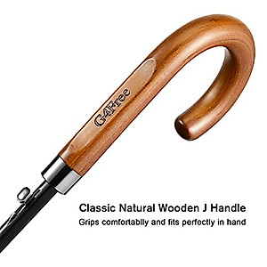 G4Free Wooden J Handle Umbrella 54 Inch Large Auto Open Classic Windproof Rain Stick Umbrellas for Men Women (Black)