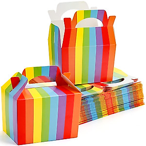 Hiceeden 50 Pack Colorful Treat Boxes, Rainbow Paper Gift Boxes, Gable Goodies Favor Party Boxes with Portable Handle for Valentines, Birthday, Wedding, Holidays, 5.7"x4.1"x3.7"