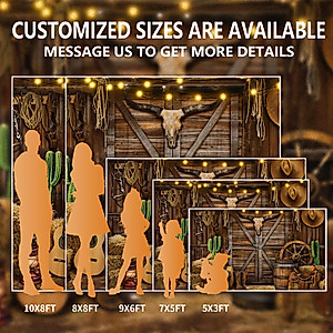 Humkat Western Cowboy Backdrop Banner, 7X5FT Wild West Rustic Wooden Barn House Photography Background for Western Party Decoration, Rodeo Backdrop for Kid Birthday Party, Reusable and Washable
