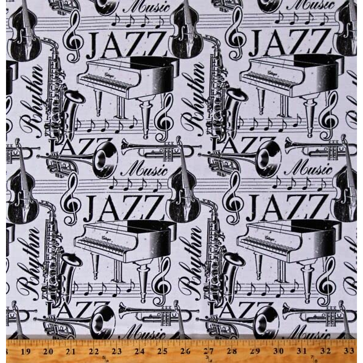 FlashPhoenix Quality Sewing Fabric – 100% Cotton Musical Instruments Pianos Saxophones White Fabric Print Size; 36" x 44" Inch (by The Yard)