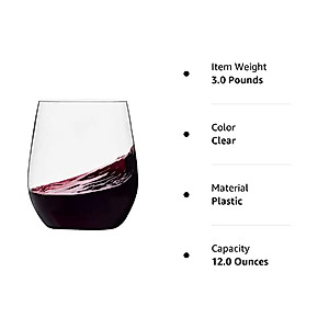 Munfix 48 Pack Plastic Stemless Wine Glasses Disposable 12 Oz Clear Plastic Wine Cups Shatterproof Recyclable and BPA-Free