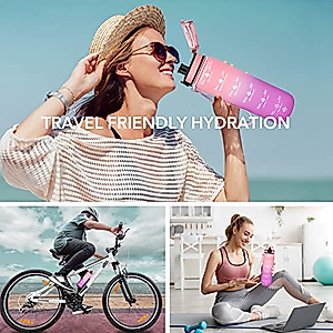 GOSWAG 32oz Motivational Water Bottles with Time Marker & Fruit Strainer, Sports Water Bottle with Times to Drink, Leakproof & BPA Free, Reusable Plastic Bottle with Strap no Straw for Gym & School