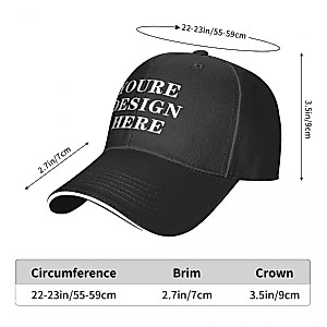 Custom Hats for Men Design Your Own Picture Add Photo Logo Text Name Personalized Adjustable Casual Baseball Cap Fitted Hat Dad Hat Unisex (Black)