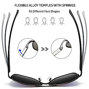 Joopin Rectangular Polarized Sunglasses for Men, Al-Mg Metal Frame Military Pilot Sun Glasses Driving UV Protection, Lightweight Shades for Men (Black)