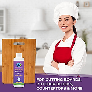 8oz US+ 100% Pure Mineral Oil - Cutting Board Oil - Food-Grade - USP - GMO-Free - Restores & Protects Cutting Boards, Butcher Blocks, Countertops, Steel Surfaces & More