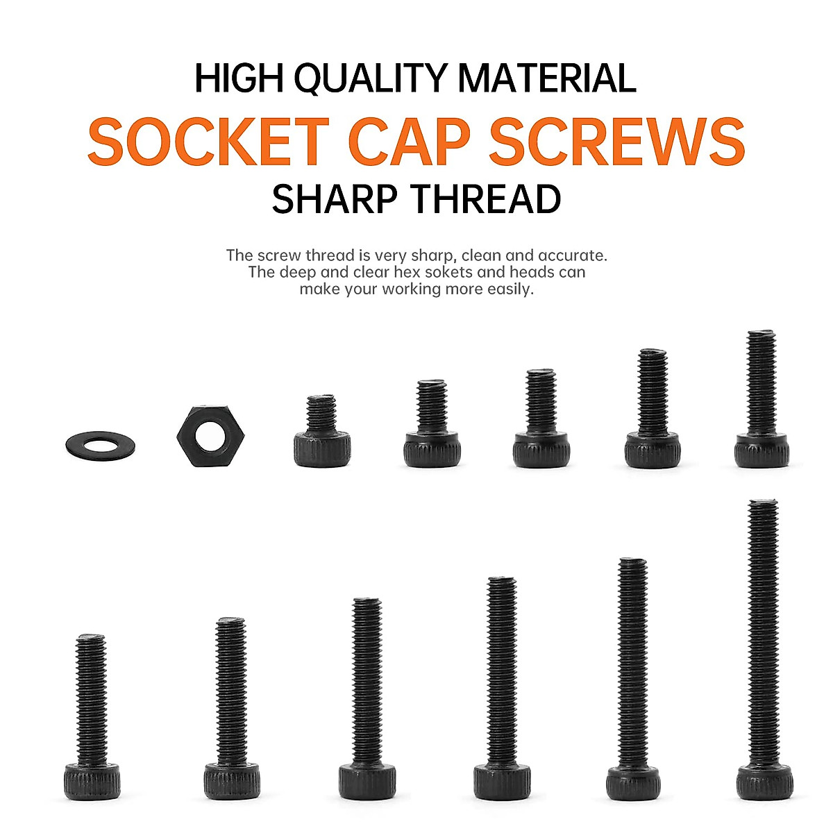 NIULUNBAO 570PCS M3 x 4/5/6/8/10/12/14/16/18/20/25mm Hex Socket Head Cap Screws Bolts and Nuts Flat Washers Assortment Kit, 12.9 Grade Alloy Steel, Black Oxide Finish, Metric Machine Allen Hex Drive